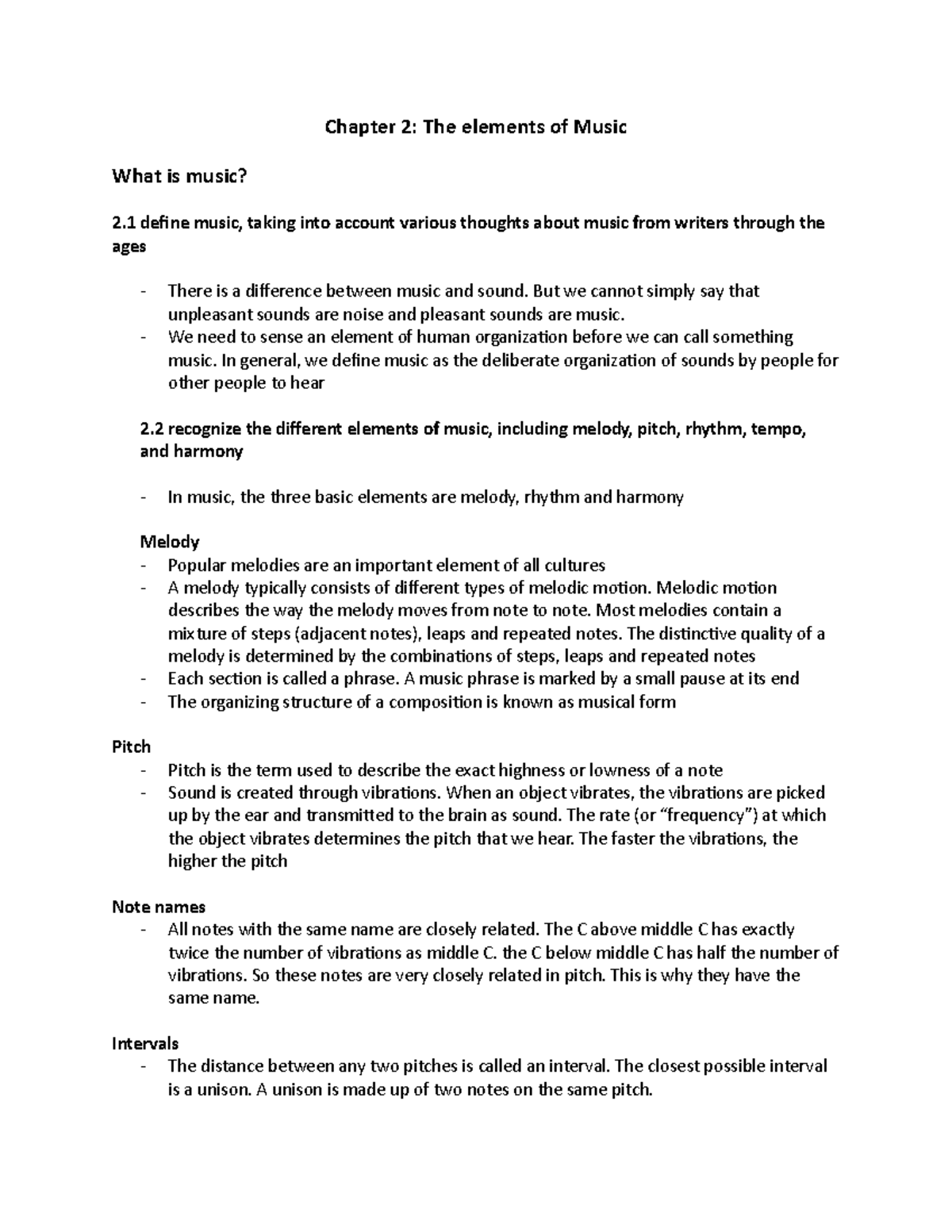 Chapter 2 - Elements of Music - Chapter 2: The elements of Music What ...