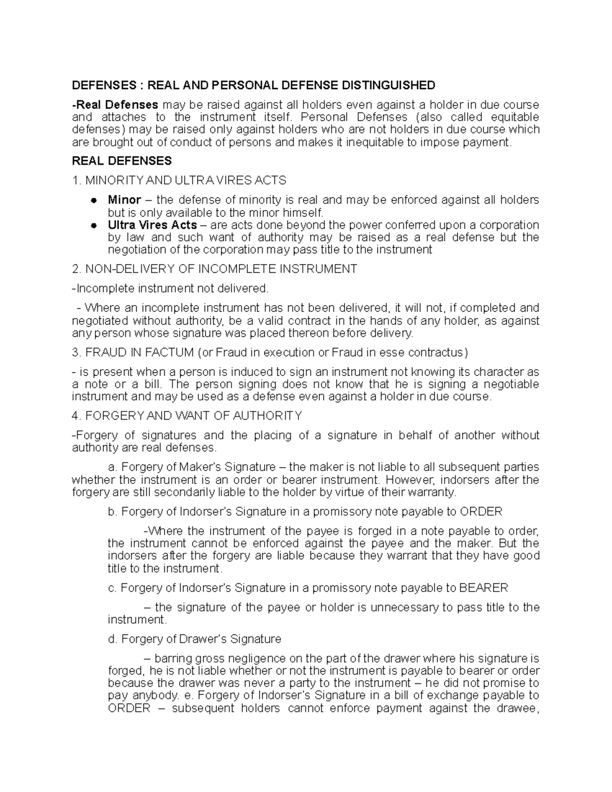 REAL AND Personal Defenses - DEFENSES : REAL AND PERSONAL DEFENSE ...