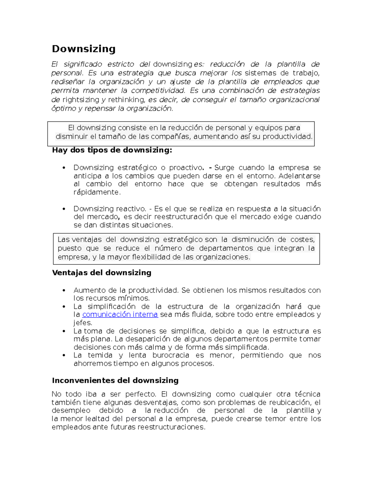 Estrategias de Downsizing: Ventajas y Desventajas en las Empresas - Studocu