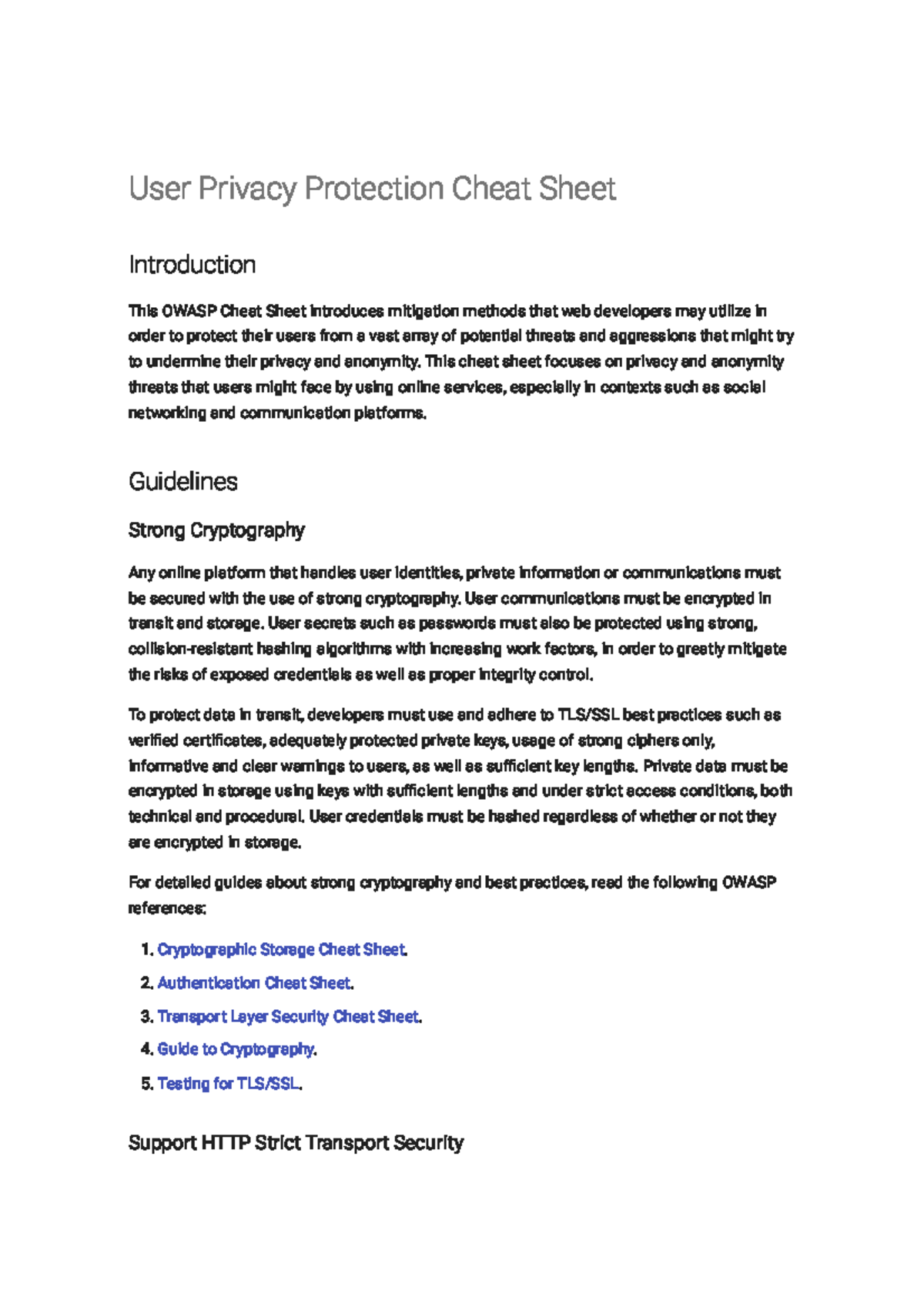 OWASP User Privacy Protection Cheat Sheet Overview - Studocu