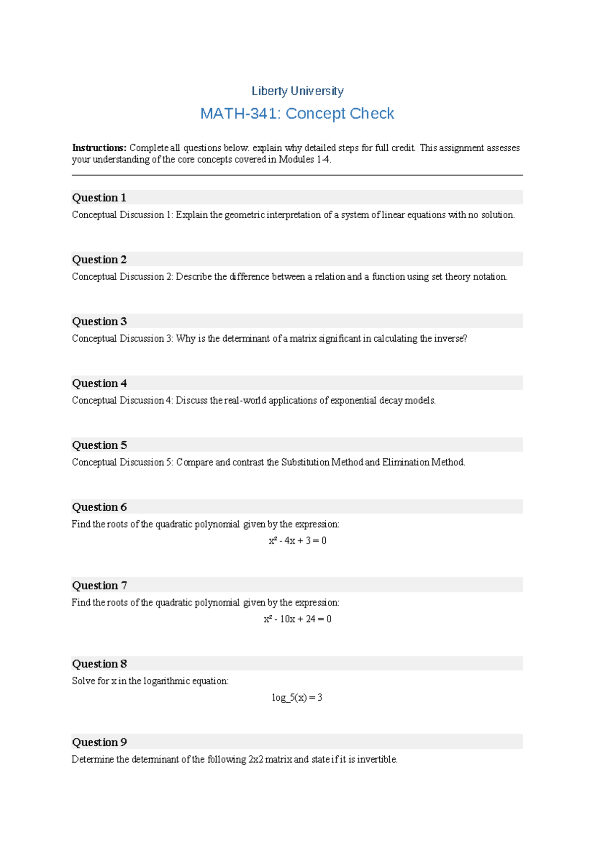 Algebra Concept Check: Understanding Key Concepts and Methods 39490199 ...