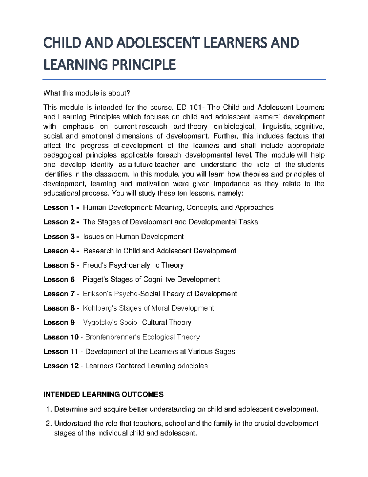 ED 101 - Child and Adolescent Learners: A Comprehensive Module - Studocu