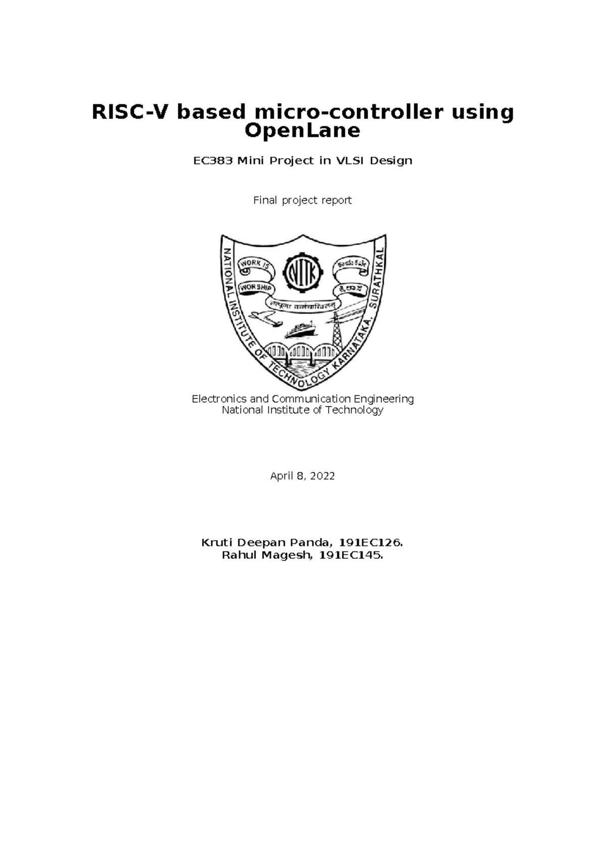 VLSI Design Mini Project Report: OpenLane EC383 Analysis by 191EC126 ...