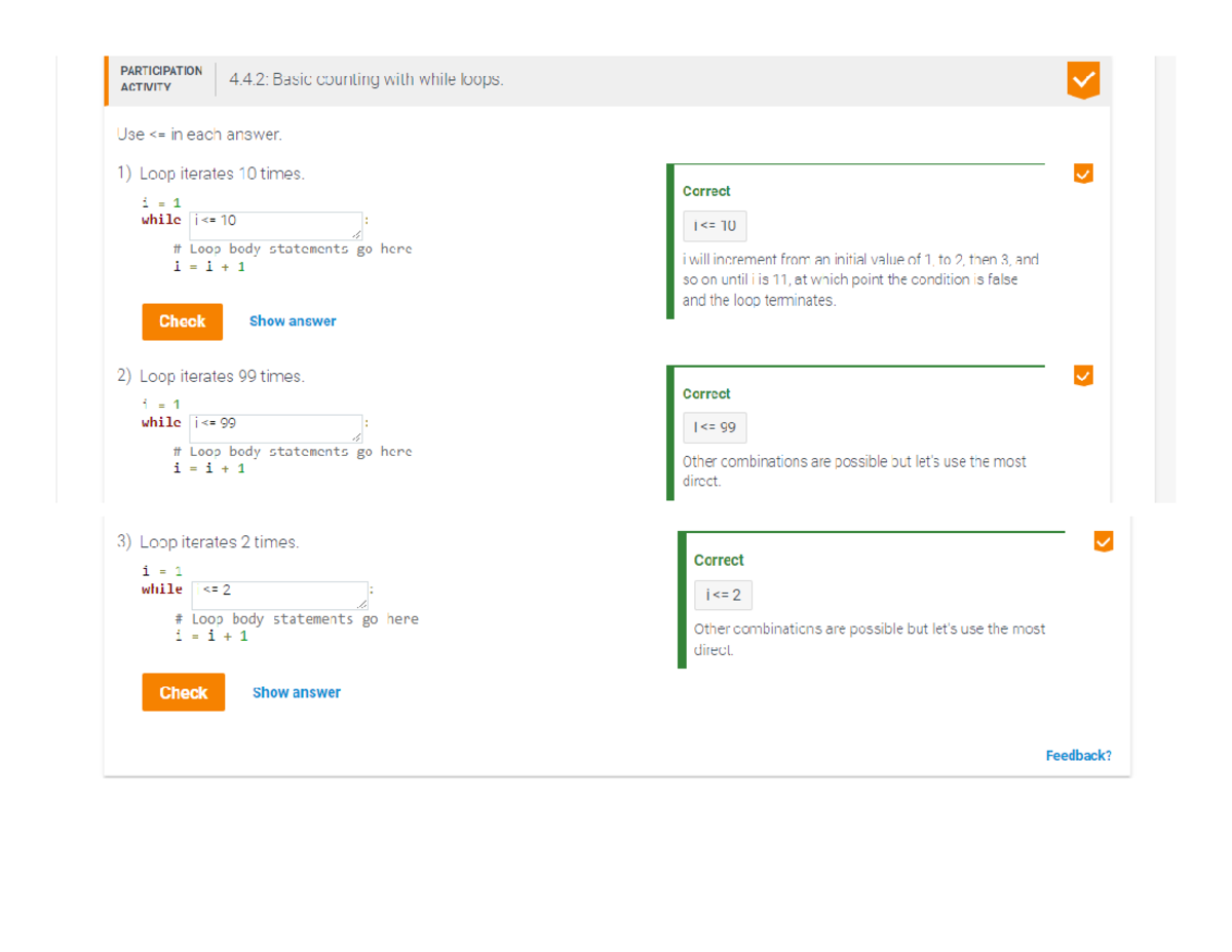 4.4.2 Basic counting with while loop - PARTICIPATION ACTIVITY 4.4 ...