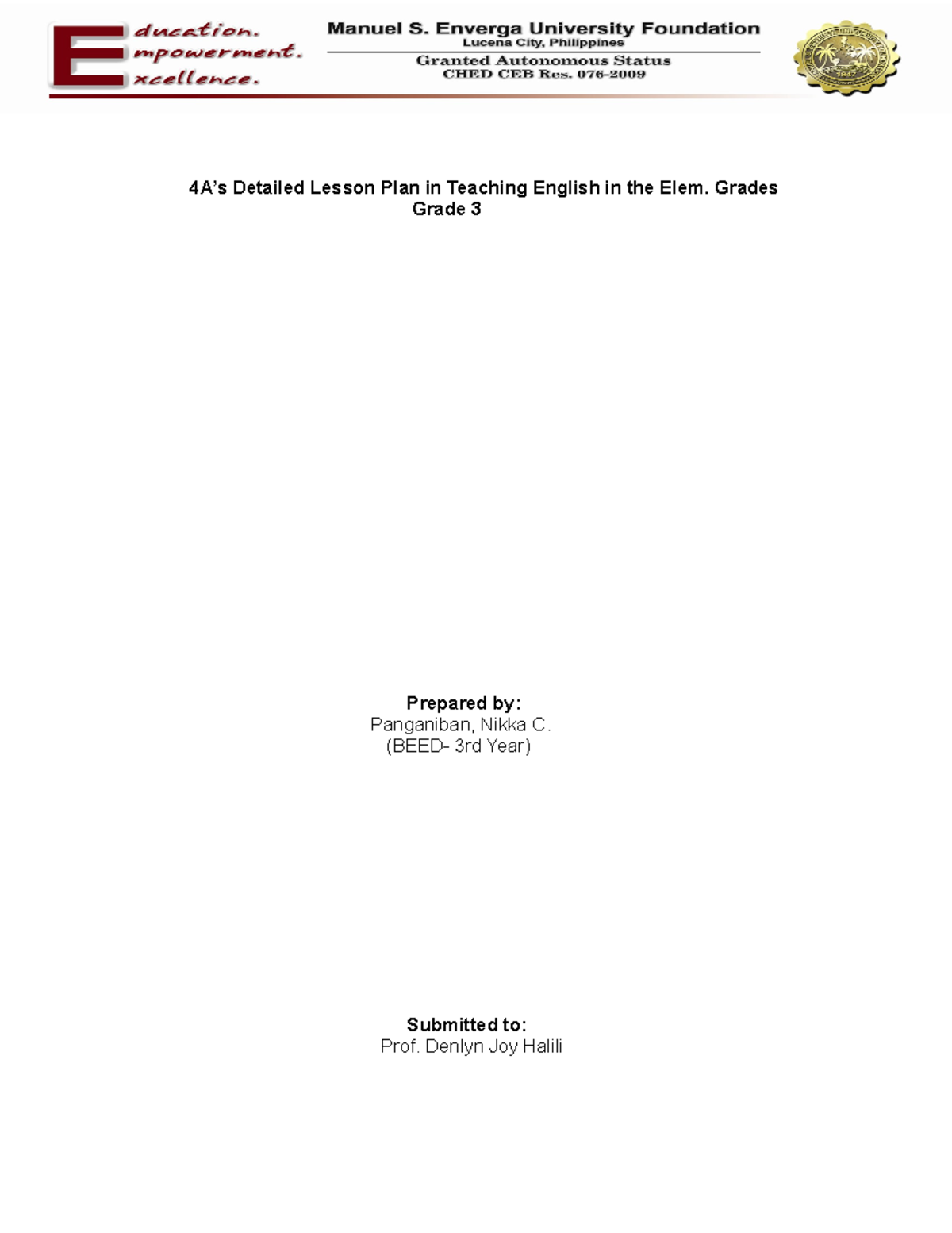 ENGLISH GRADE 3 DETAILED LESSON PLAN ON NOUNS AND VOWEL SOUNDS - Studocu