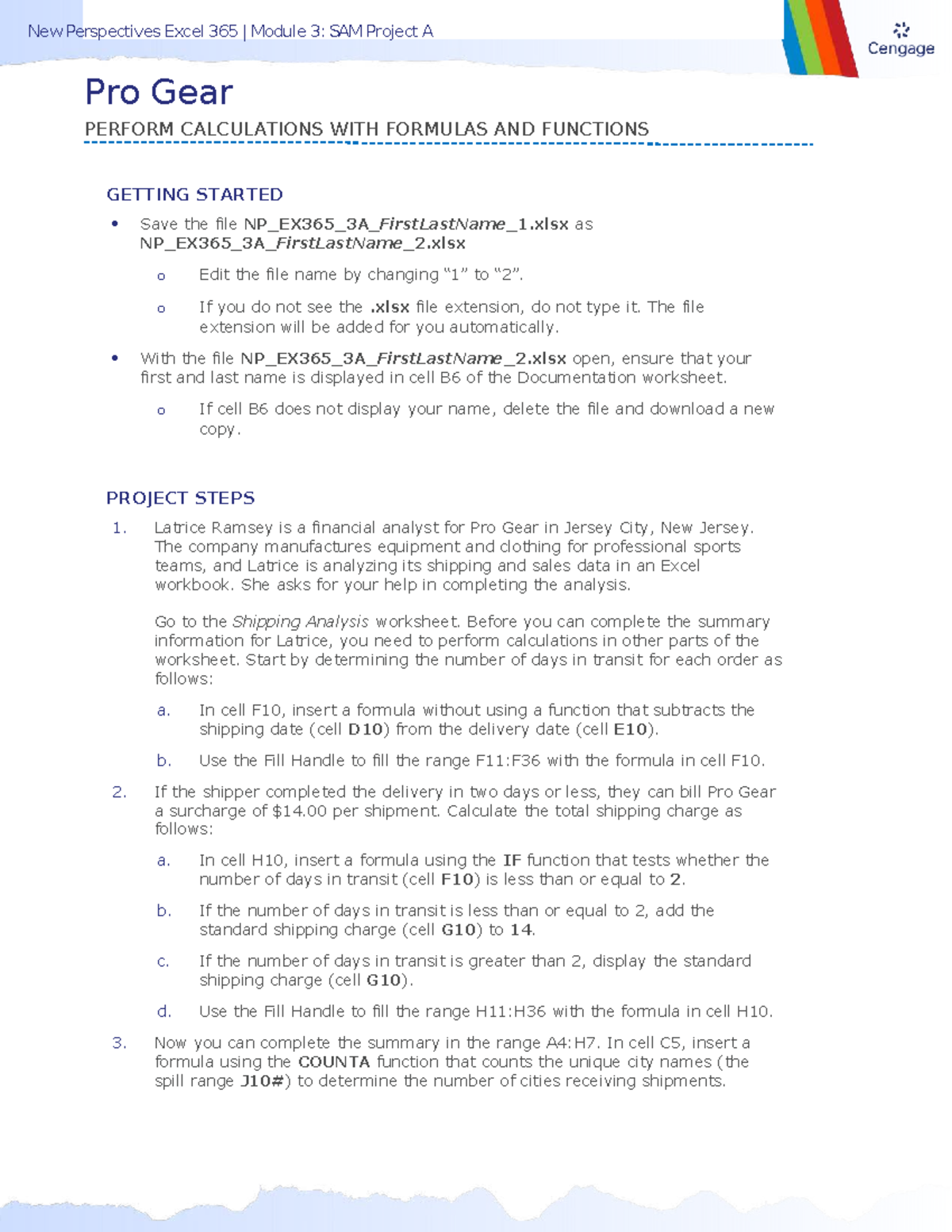 New Perspectives Excel 365 Module 3: SAM Project A Instructions - Studocu