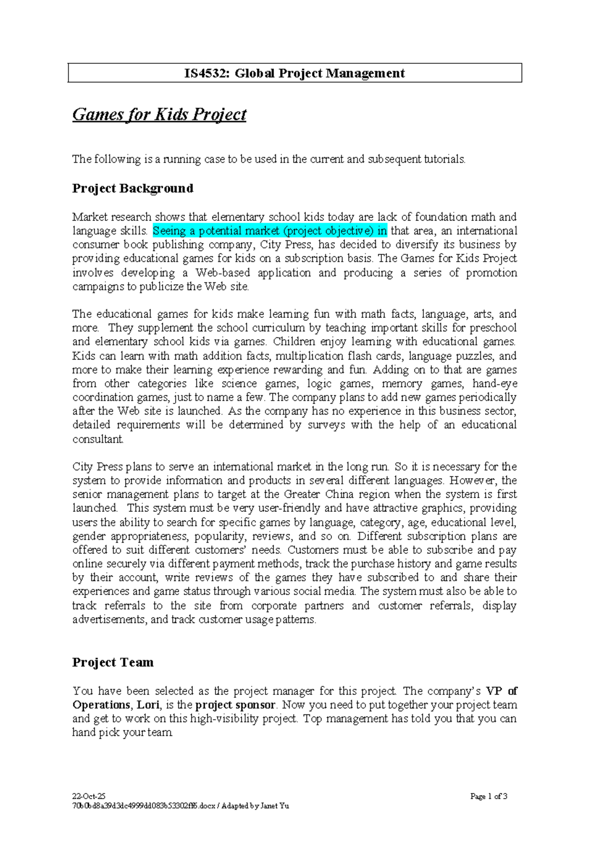 IS4532: Case Study on Global Project Management for Kids' Games - Studocu