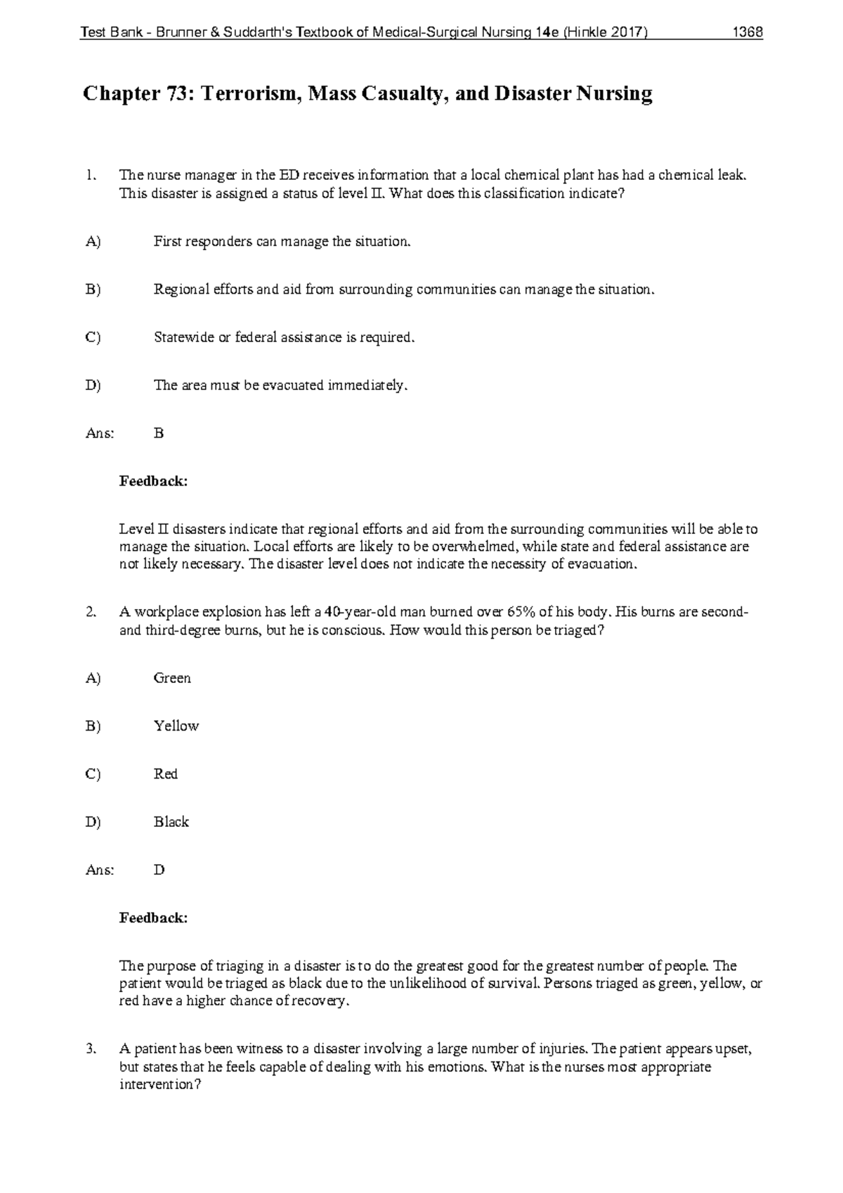 Ch 73 - practice questions for fundamentals of nursing. multiple choice ...