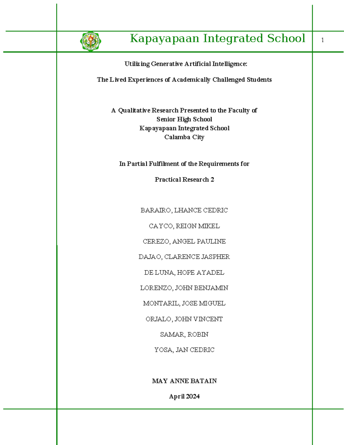 KIS PR2: Exploring GenAI's Impact on Academically Challenged Students ...