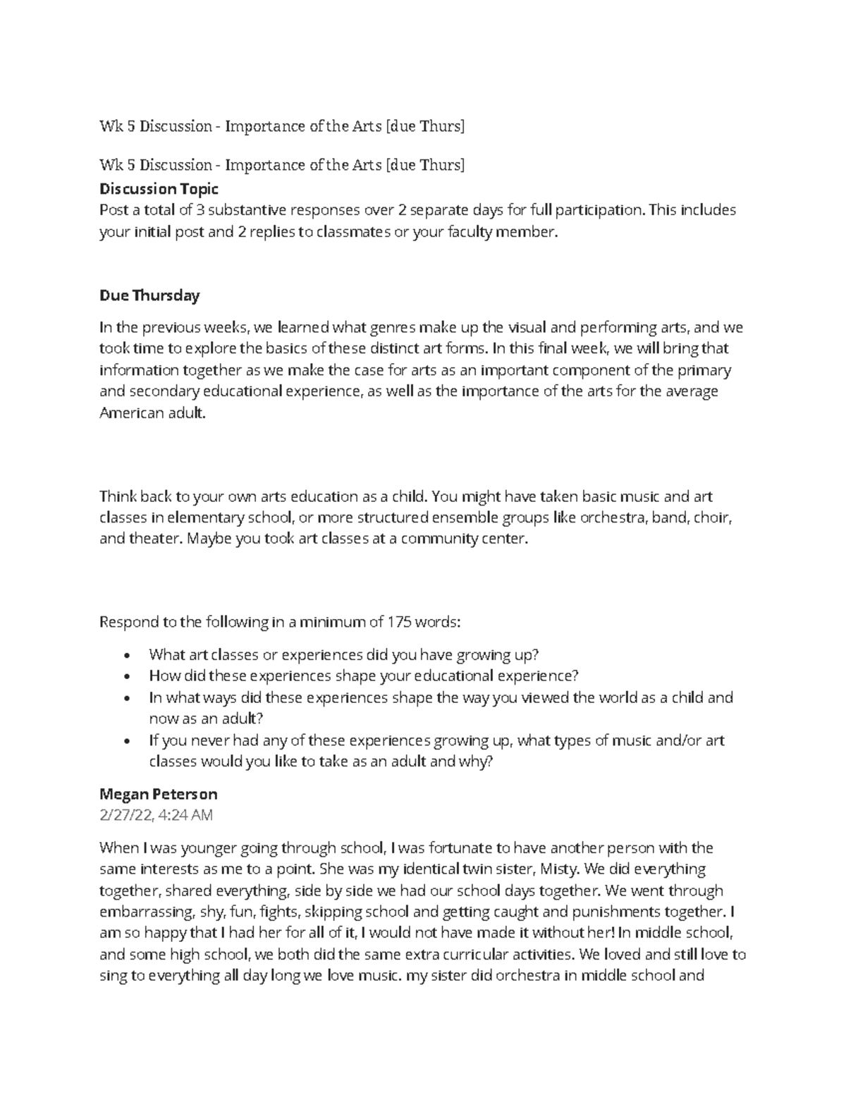 Wk 5 Discussion: The Crucial Role of Arts in Education - Studocu