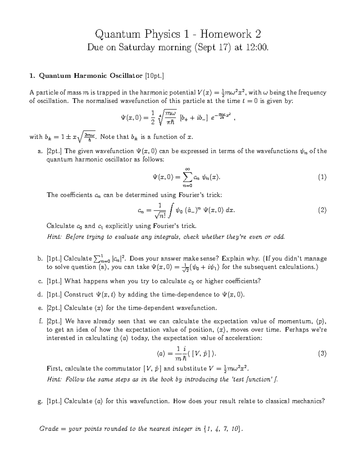QP PHYS1: Homework 2 - Quantum Harmonic Oscillator Exercises - Studeersnel