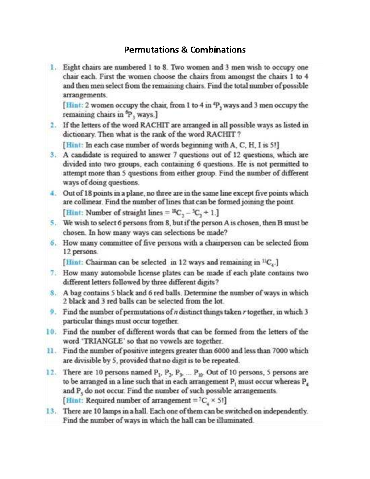 Permutations and Combinations: Revision Notes for Course 7 - Studocu