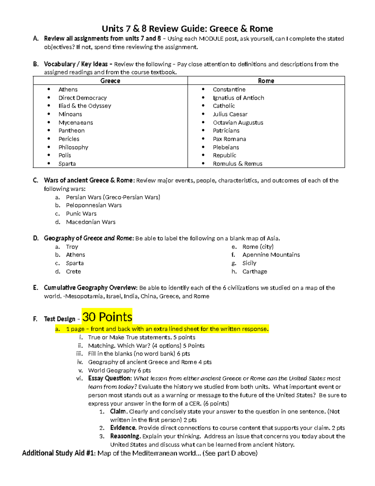 Units 7 & 8 Review Guide: Ancient Greece & Rome Overview - Studocu