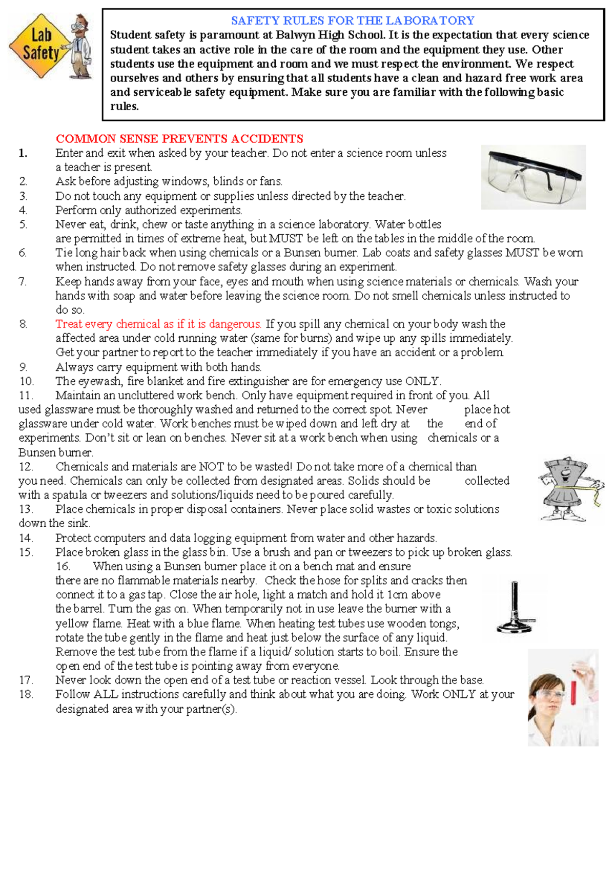 Safety Rules for the Laboratory - Year 11 Guide - Studocu