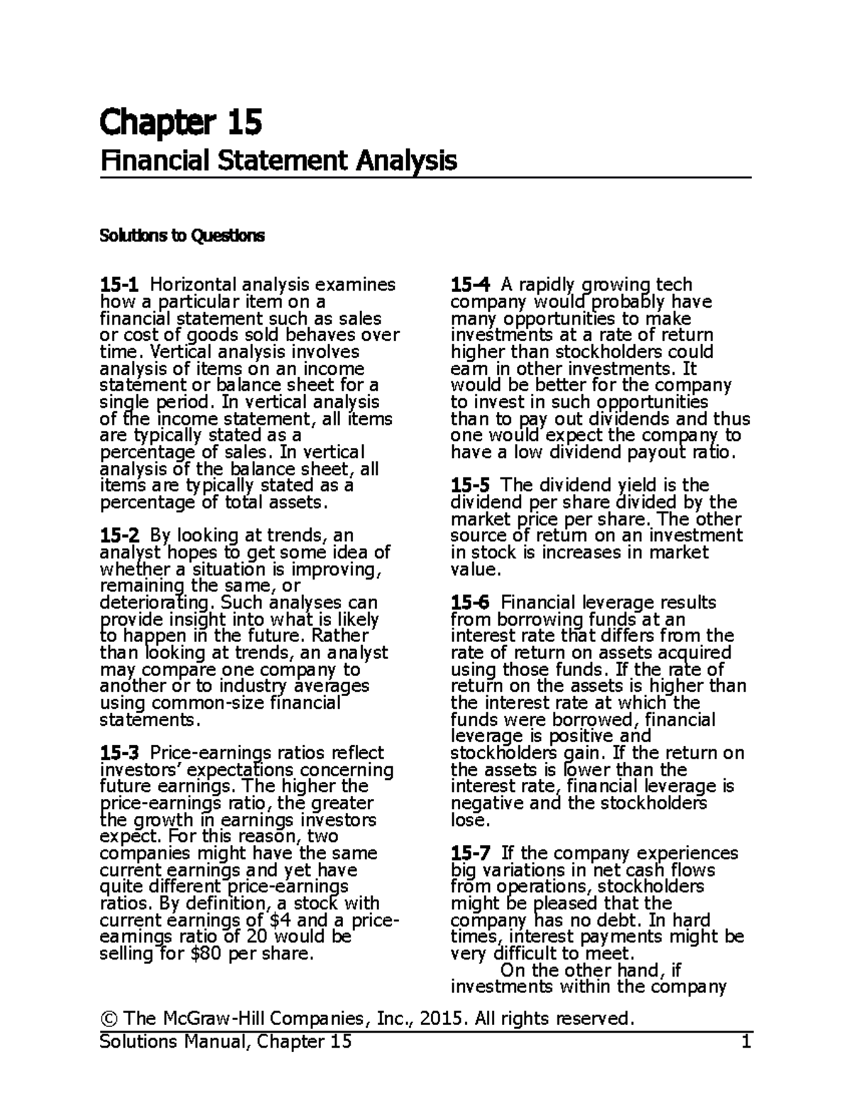 SMChap 015 - Solutions Manual for Financial Statement Analysis - Studocu