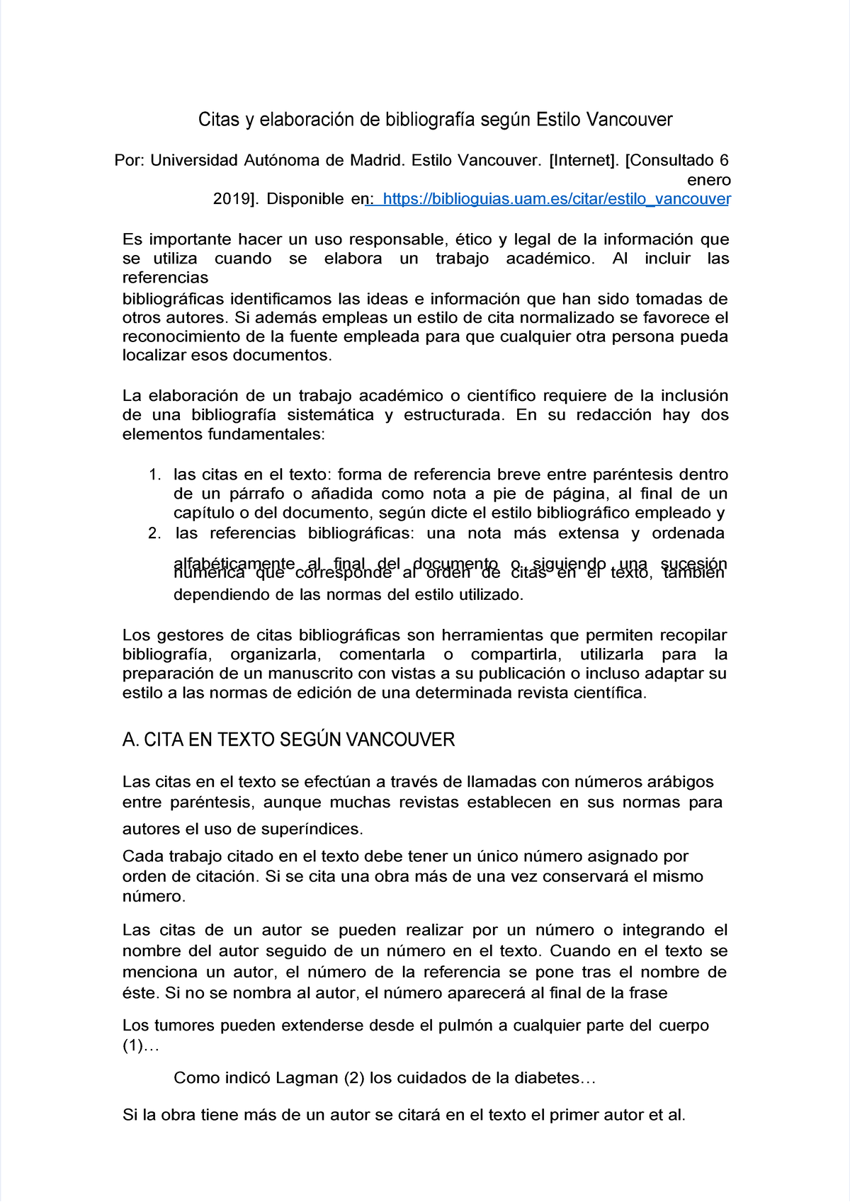 Guía Completa: Citas y Referencias según Estilo Vancouver - Studocu