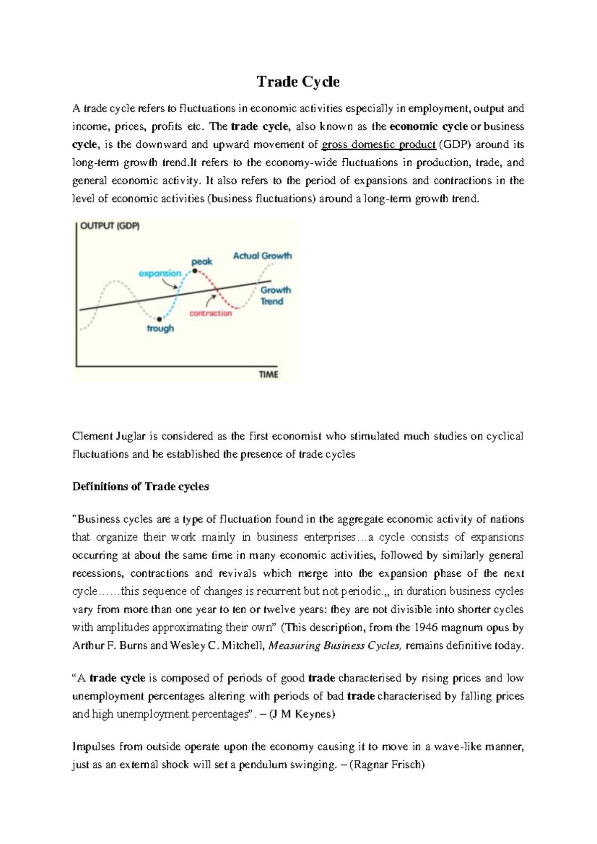 Trade Cycle Notes: Understanding Economic Fluctuations and Phases - Studocu