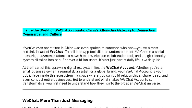 WeChat Accounts: A Comprehensive Guide to Connection & Commerce - Studocu