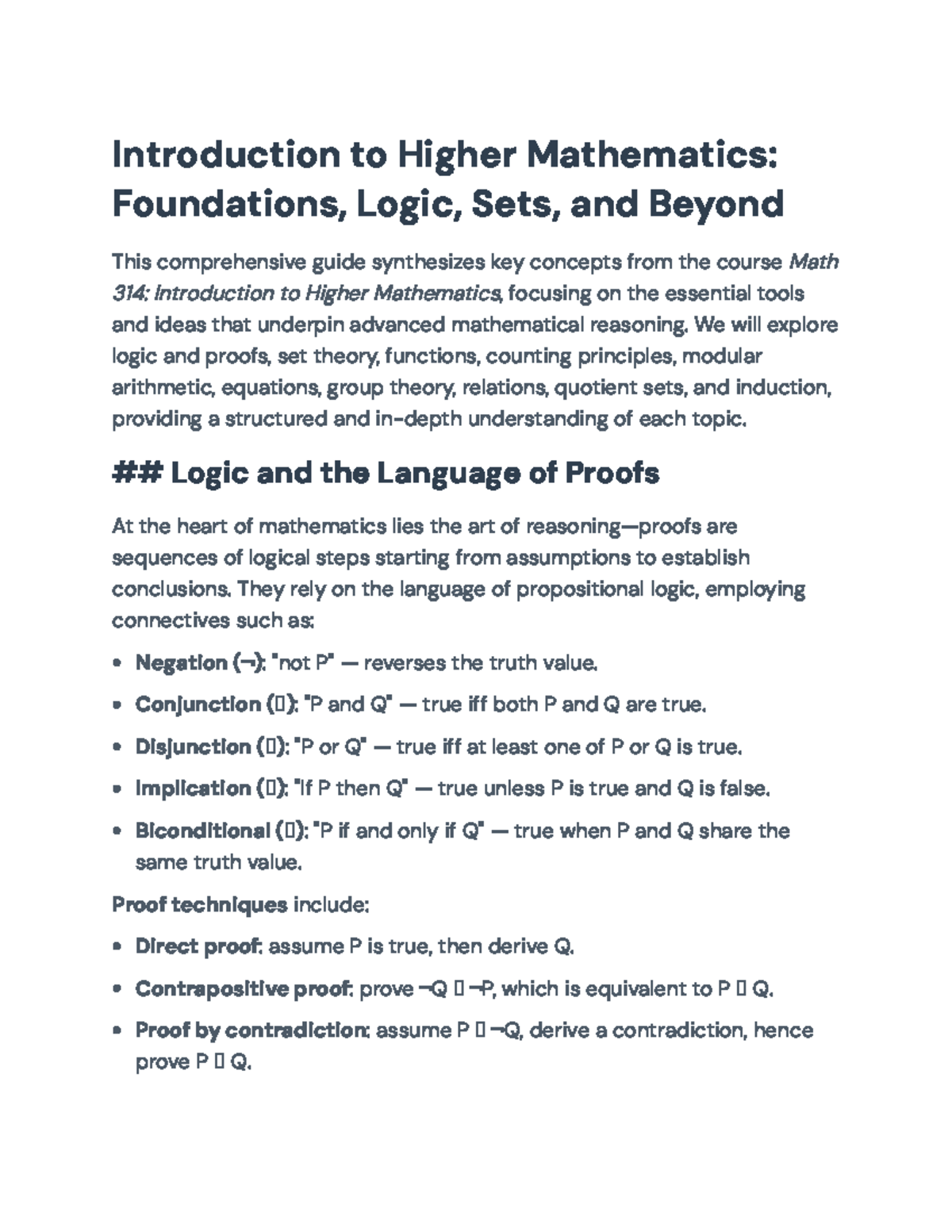Math 314: Comprehensive Guide to Higher Mathematics Foundations ...