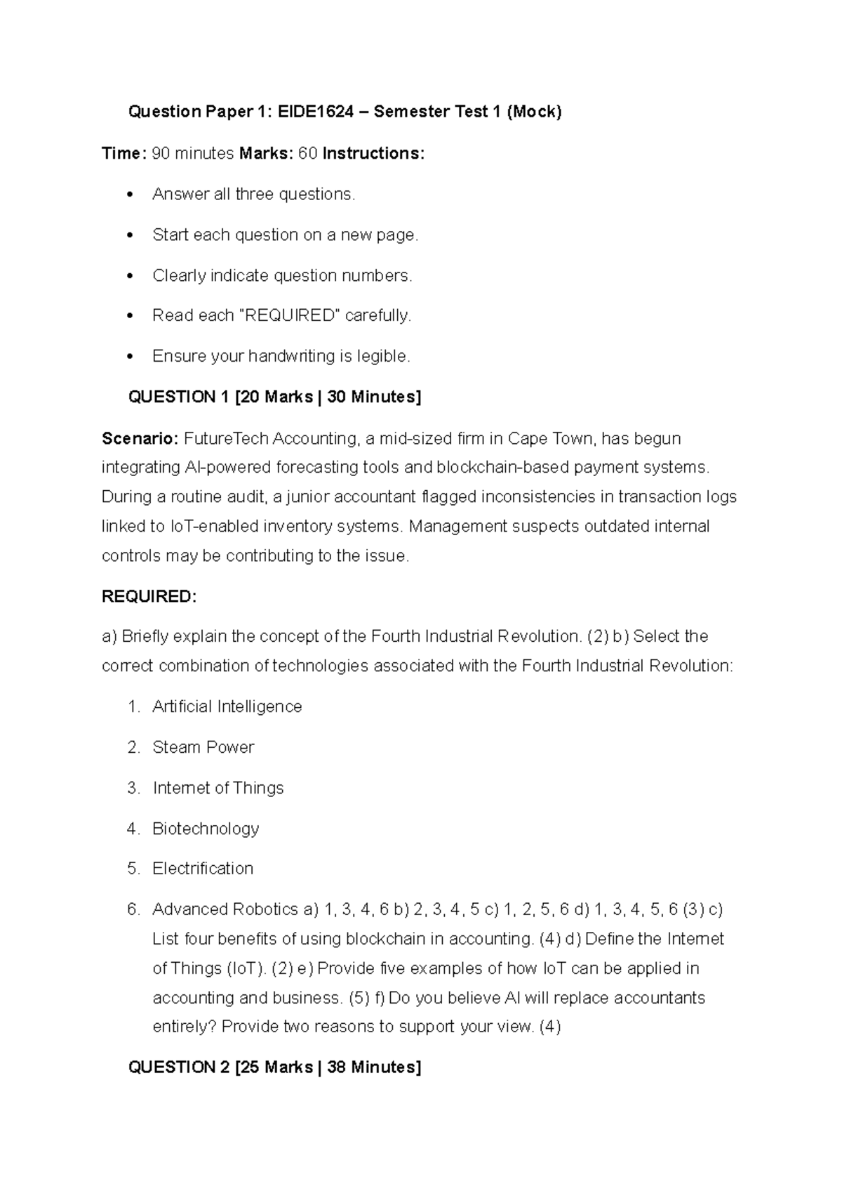 EIDE1624 Semester Test 1: Accounting & Technology Integration - Studocu