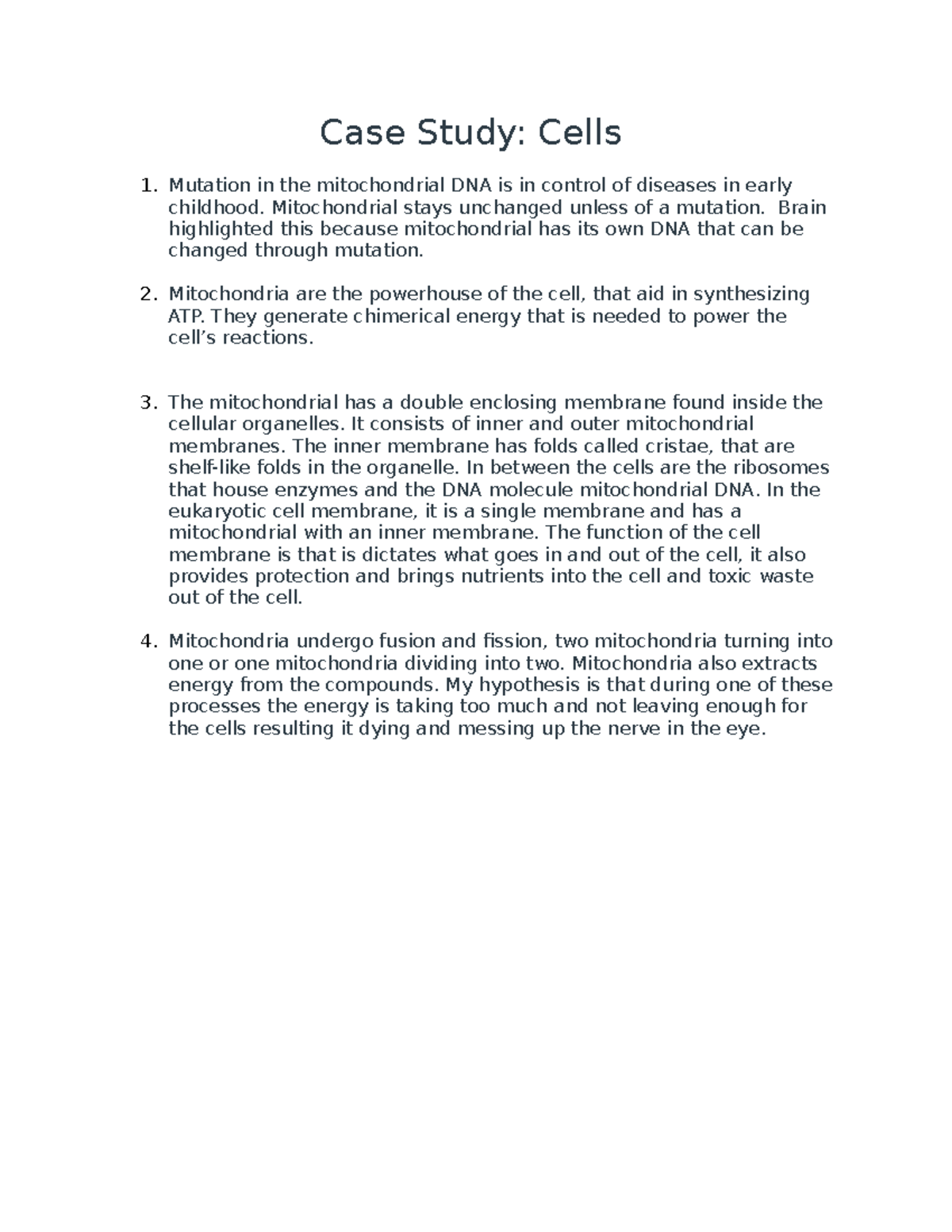 Case Study Cells - Case Study: Cells Mutation in the mitochondrial DNA ...