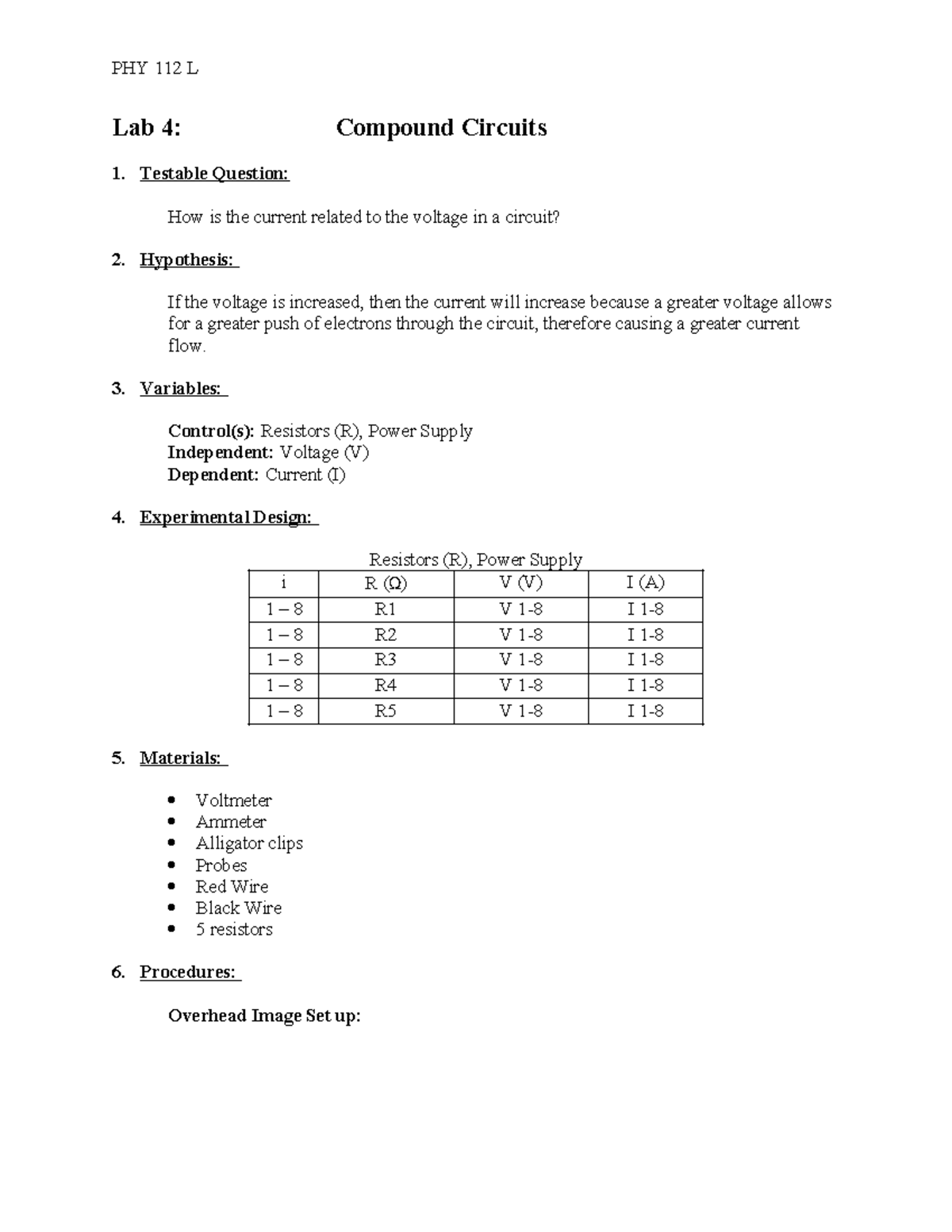 Phy112l Lab04 Compound Circuits 3 - Lab 4: Compound Circuits 1 ...