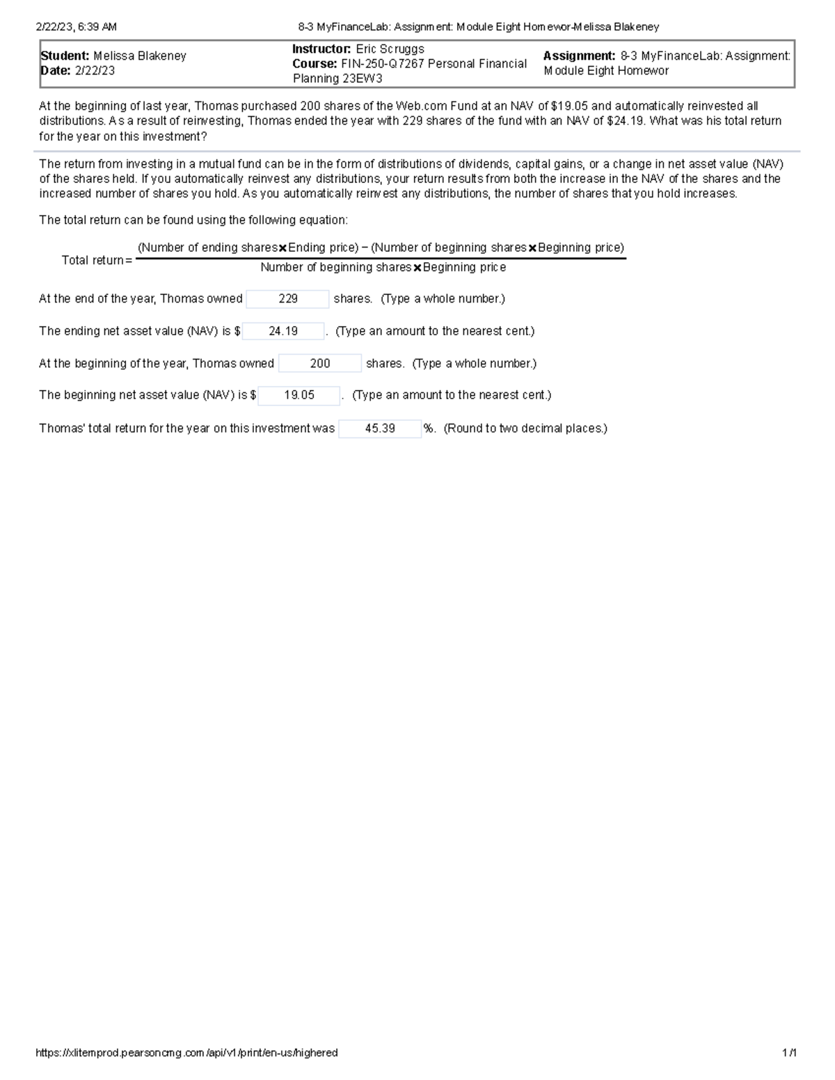 FIN-250-Q7267 MyFinanceLab Assignment: Module 8 Homework Analysis - Studocu