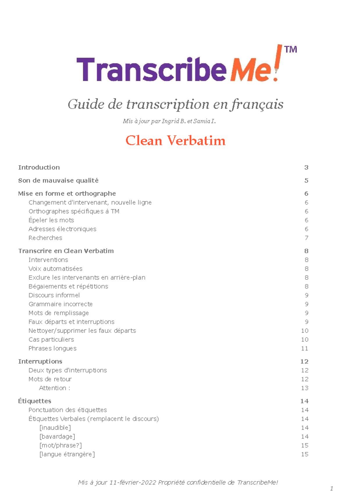 FC01 Guide de transcription : Clean Verbatim - Février 2022 - TM - Studocu