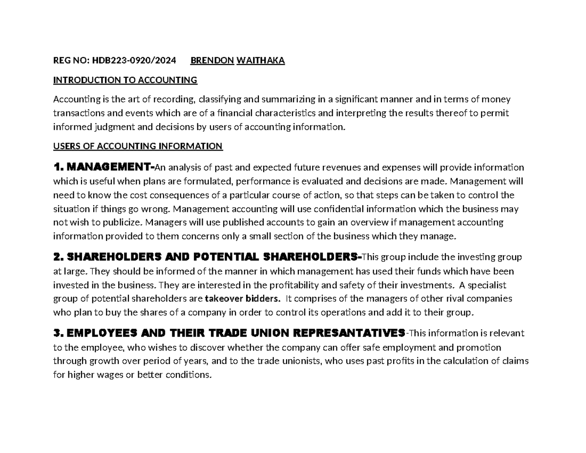 BUS 101: Introduction to Accounting - First Assignment Notes - Studocu