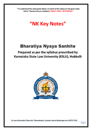 BNS Handwritten notes - BHARTIYA NYAYA SANHITA 2023 Innovative ...