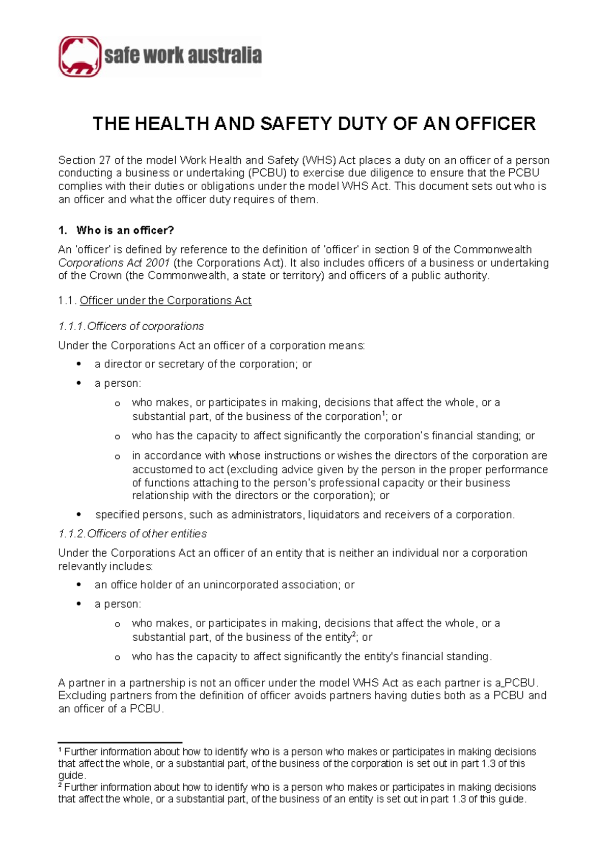 WHS Act Overview: Officer Duties & Responsibilities Explained - Studocu