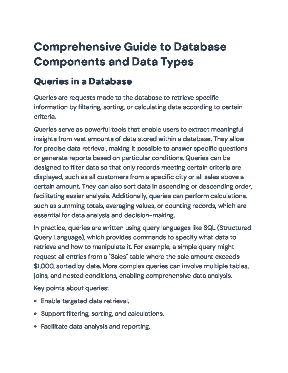 Comprehensive Guide to Database Components & Queries (DB101) - Studocu