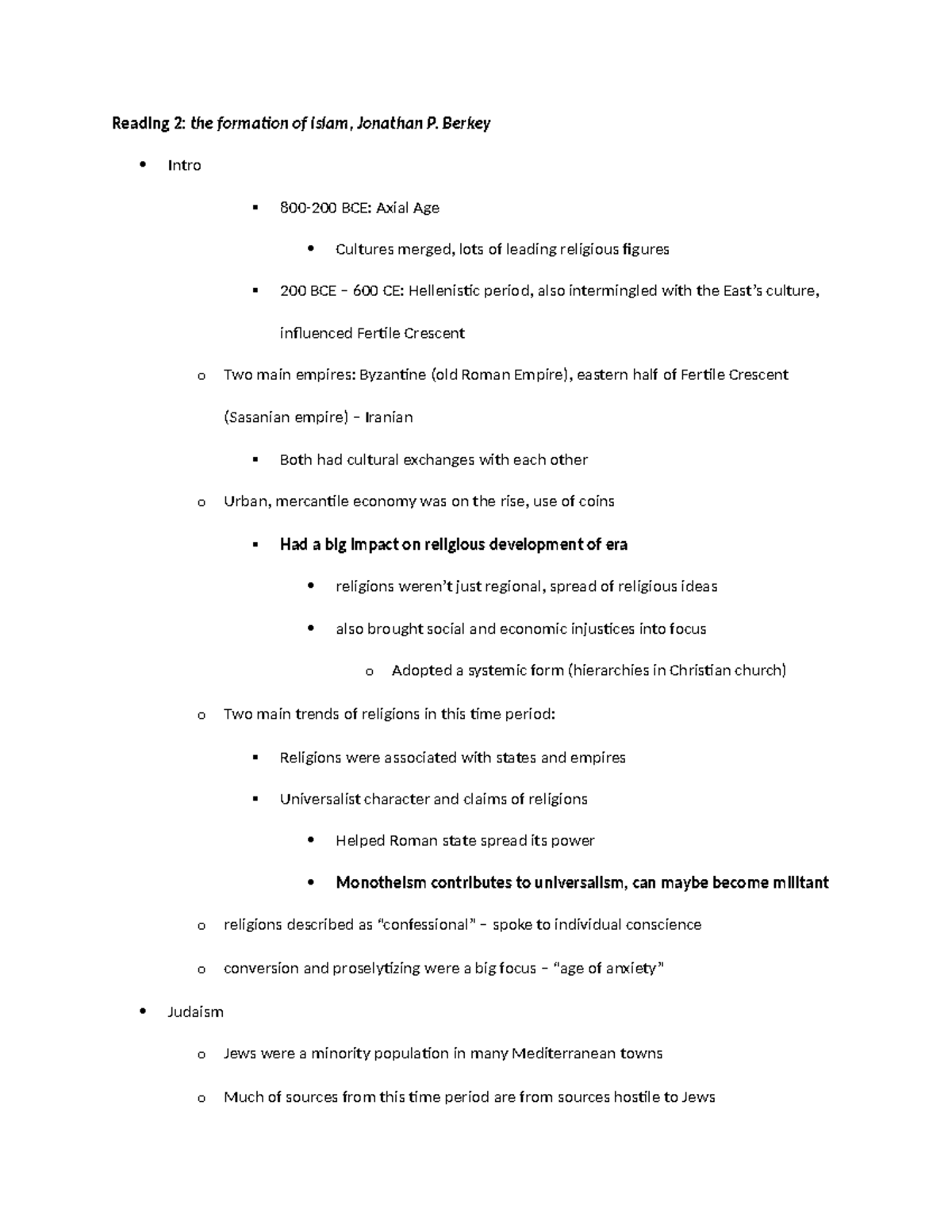 Islam Reading Notes: Formation and Development of Islam (Course Code ...