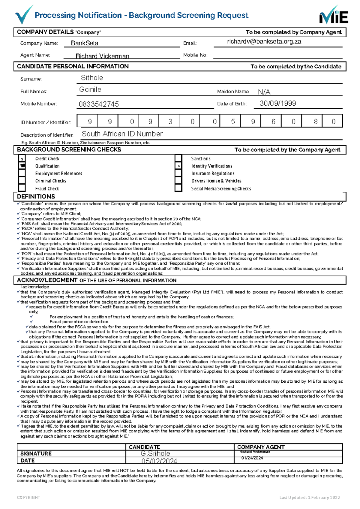 MIE Processing Notification for Background Screening Request - Studocu