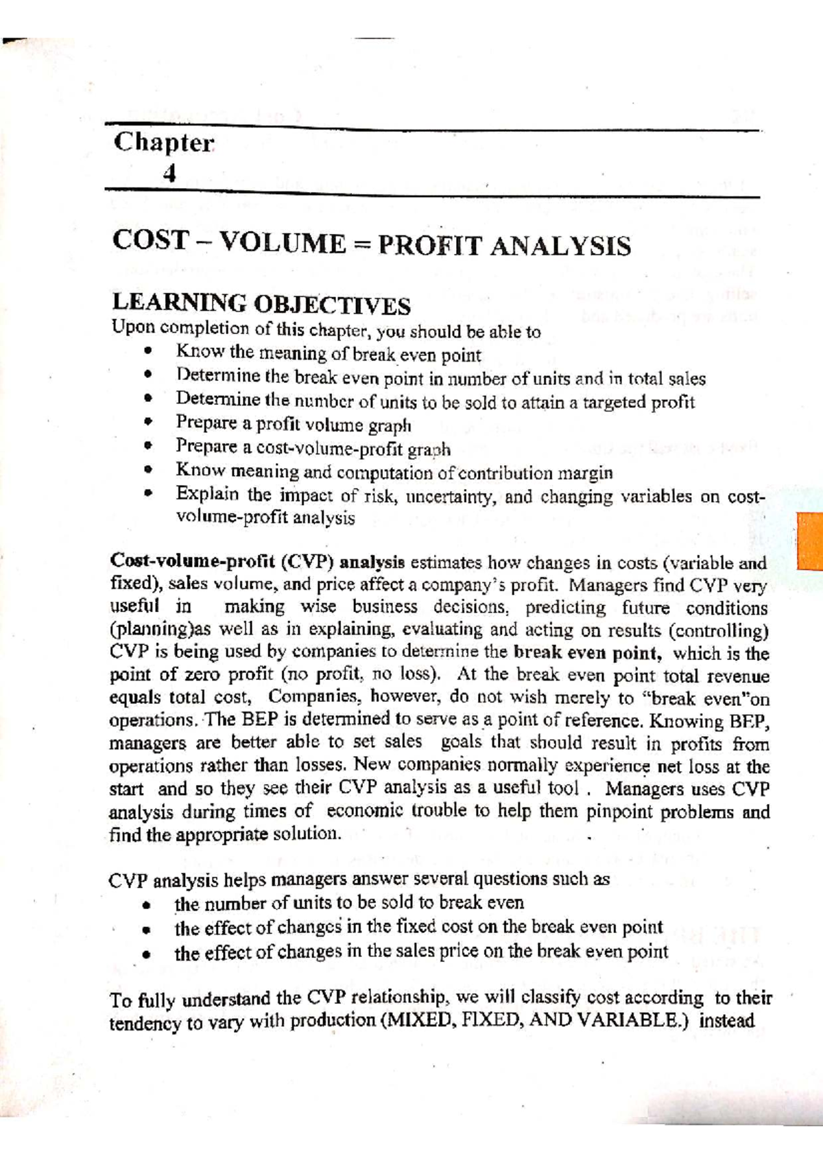 Acctg-223 Chapter 4: Cost Volume Profit Analysis Notes - Studocu
