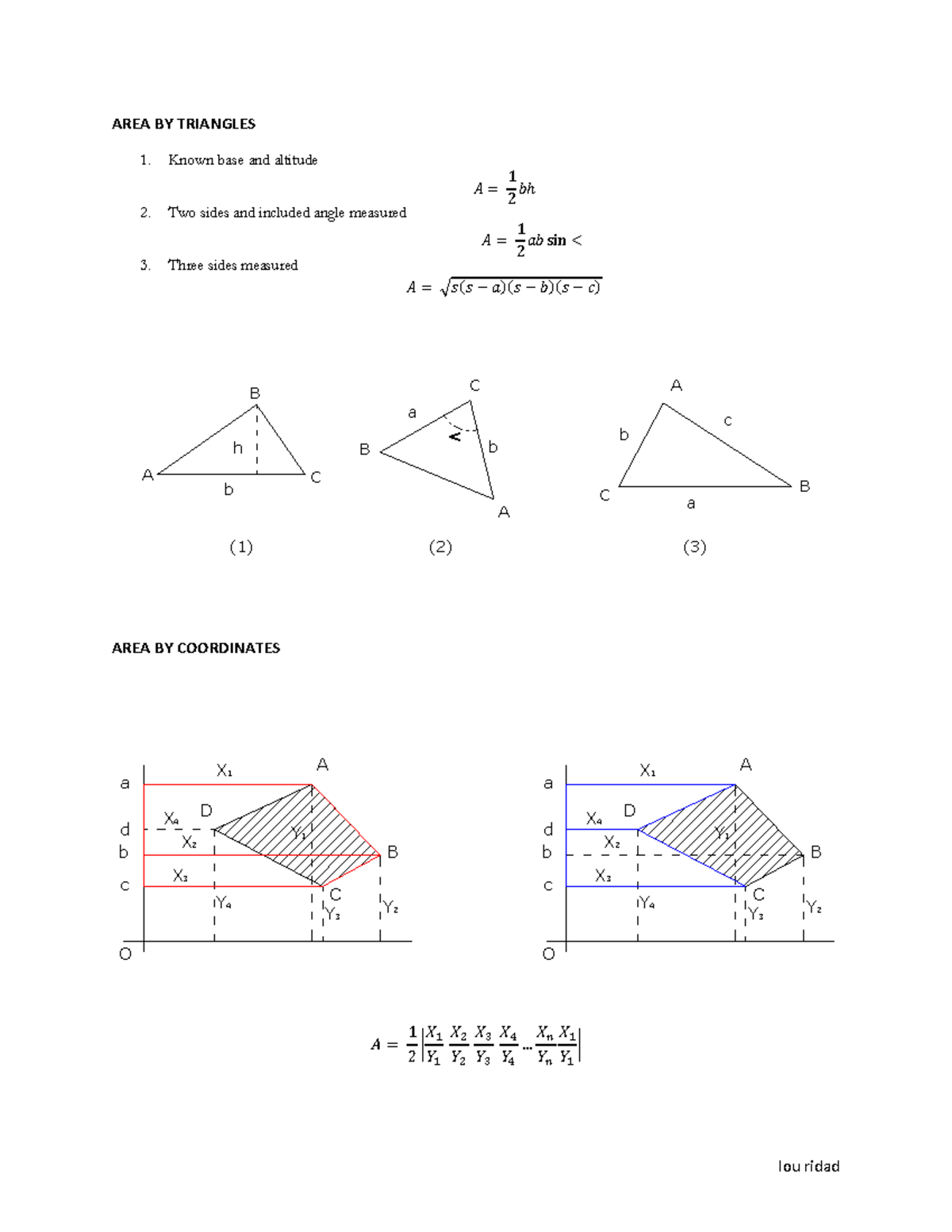 Area by triangles - Example Problems: 1. Given in the accompanying ...