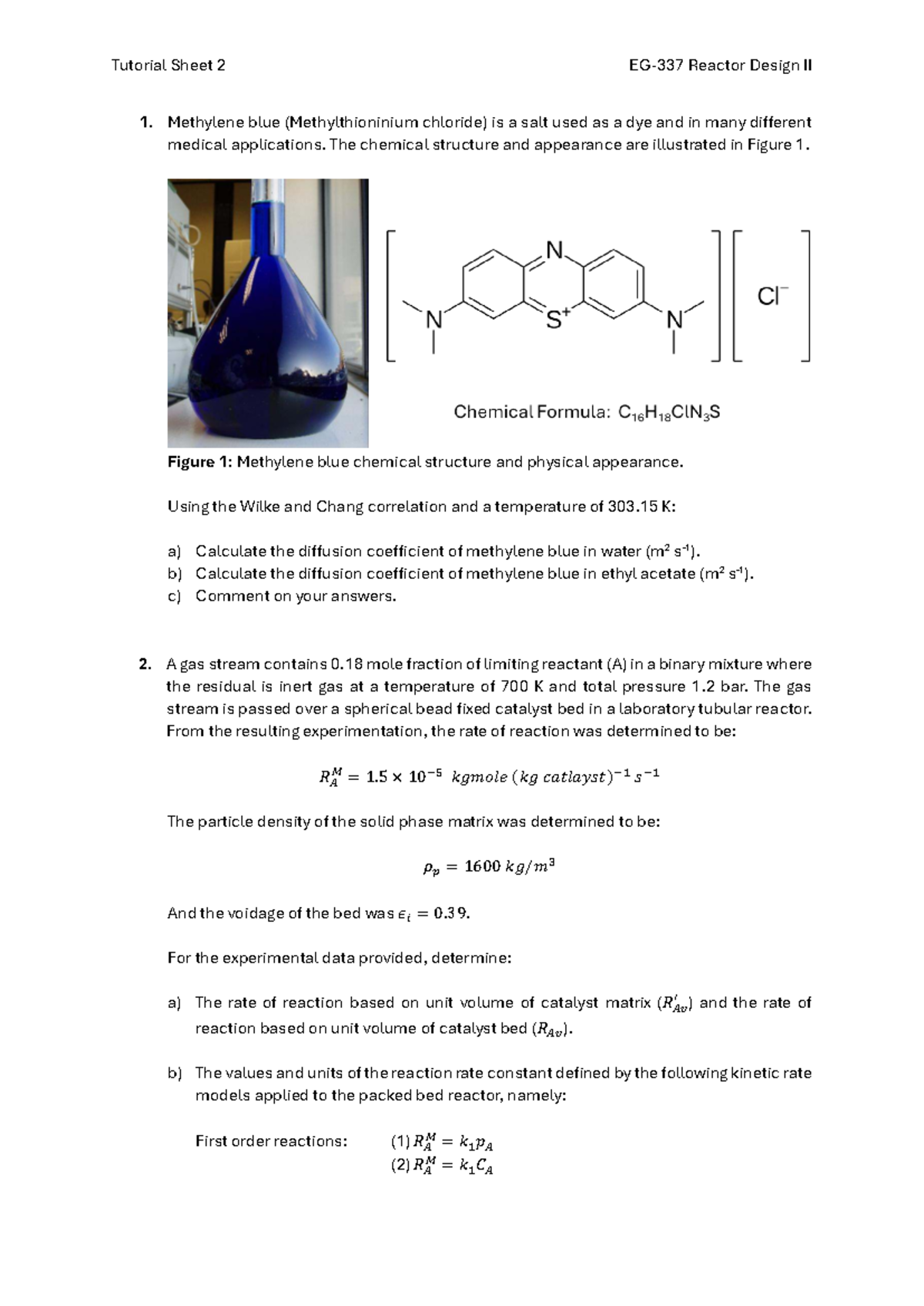 Tutorial Sheet 02 - Reactor Design II Analysis and Calculations - Studocu