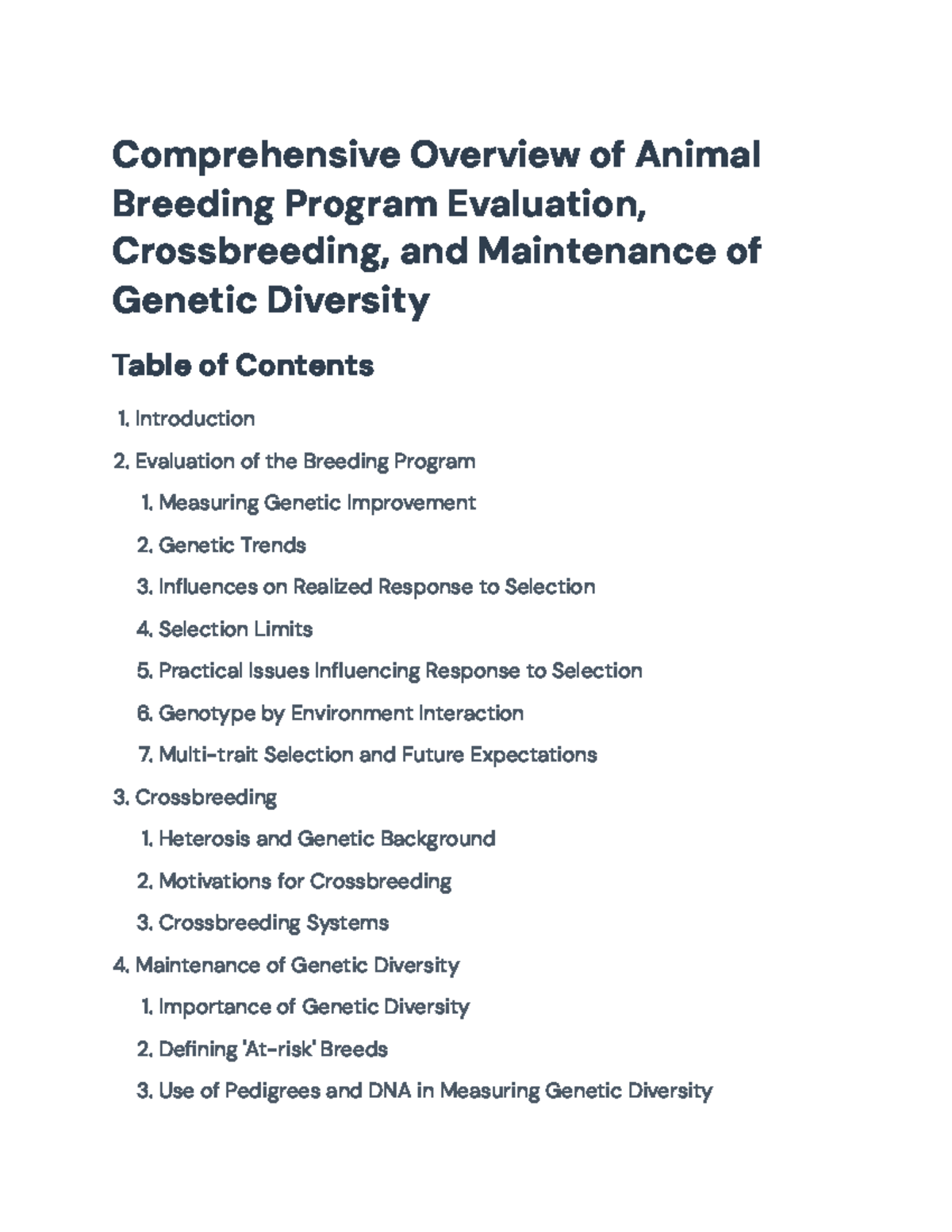 Comprehensive Analysis of Animal Breeding Programs: Evaluation ...