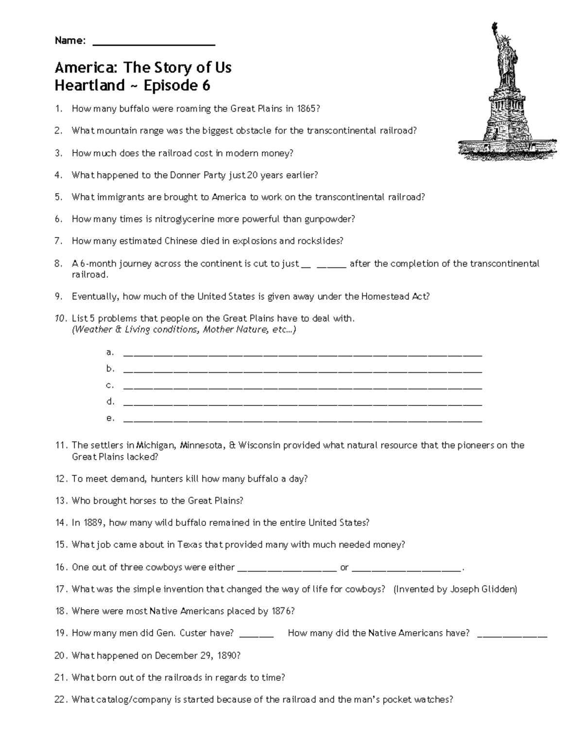 America: The Story of Us - Heartland Episode 6 Worksheet - Studocu