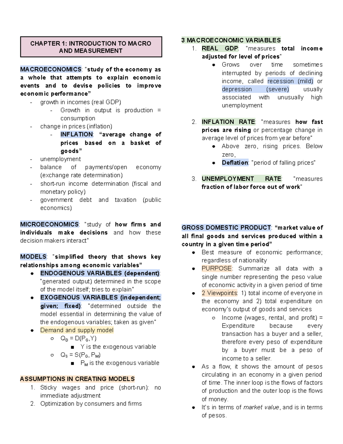 [ECON 101] Final Exam Review: Macroeconomics, GDP, and Money Supply ...