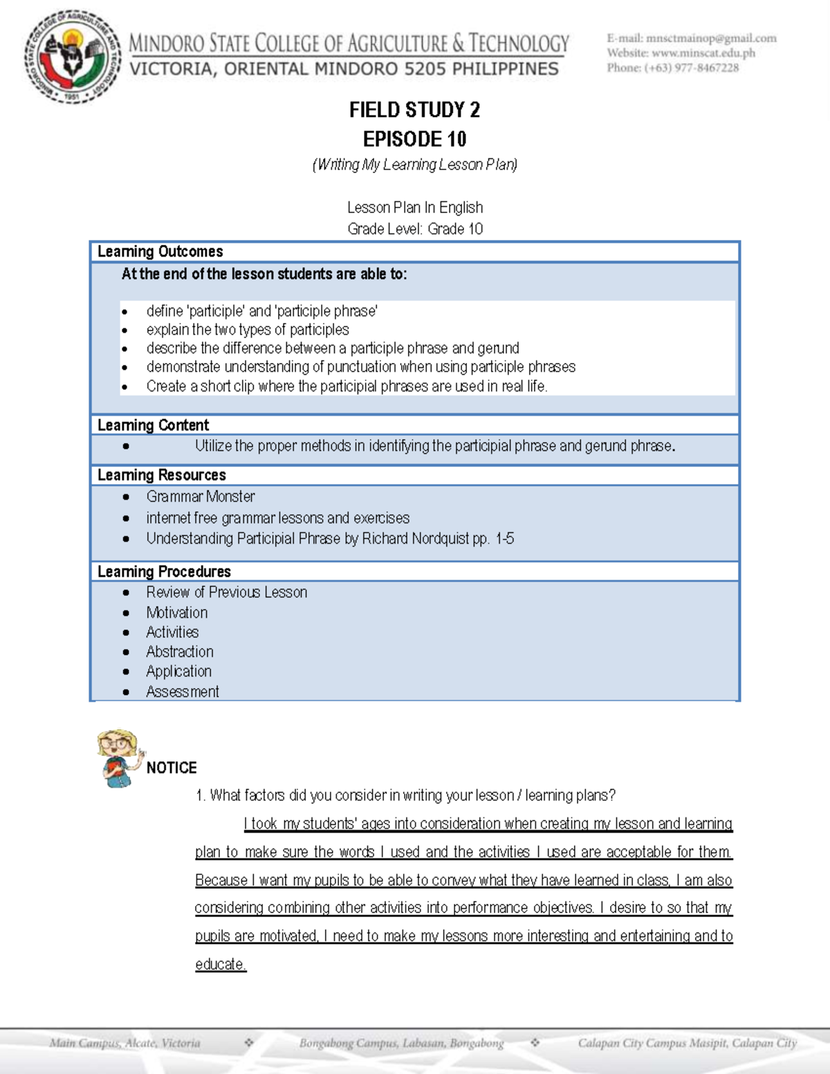 Field Study 2 10 - sdabhjdwuiiowreo - FIELD STUDY 2 EPISODE 10 (Writing My Learning Lesson Plan ...
