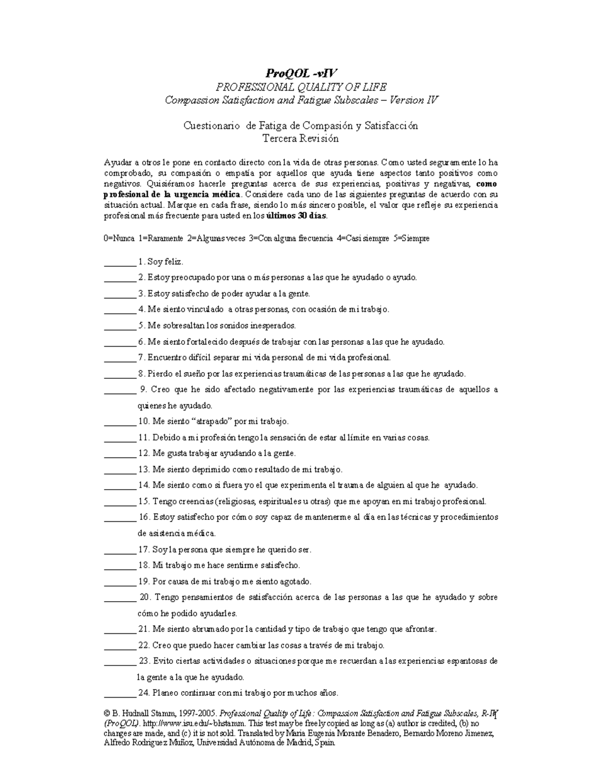 2025.05.14 ProQOL - Professional Quality of Life Assessment - Studocu