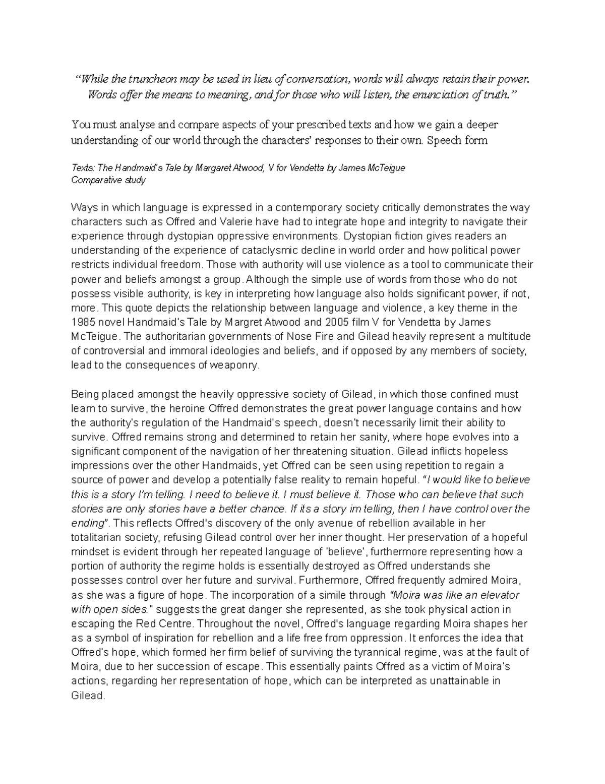 Comparative Analysis of Language and Power in The Handmaid's Tale & V ...