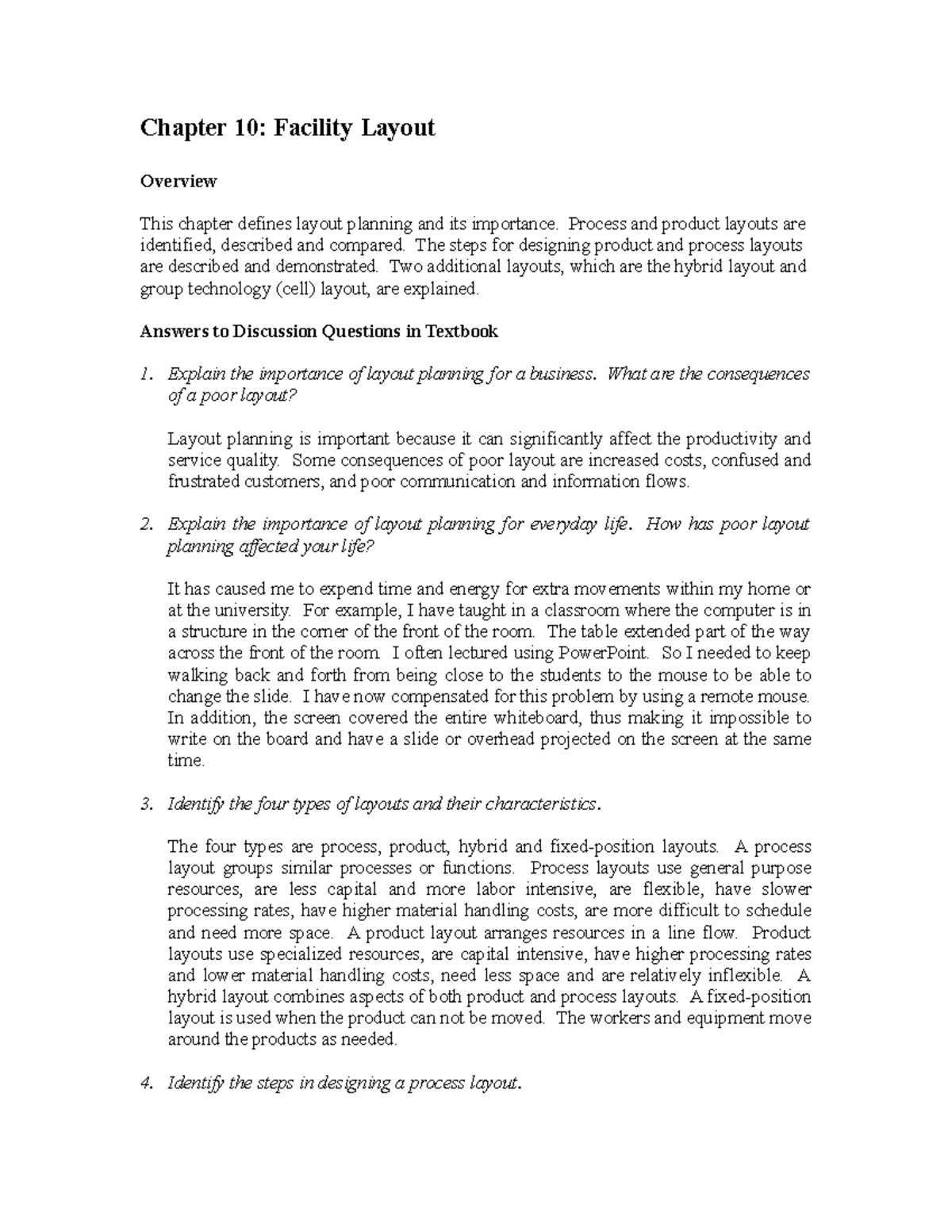 Ch10 Facility Layout Overview and Key Concepts - 123 - Studocu