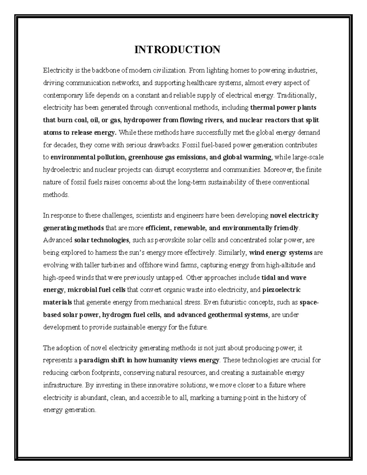 Introduction to Novel Electricity Generation Methods (ENG 101) - Studocu