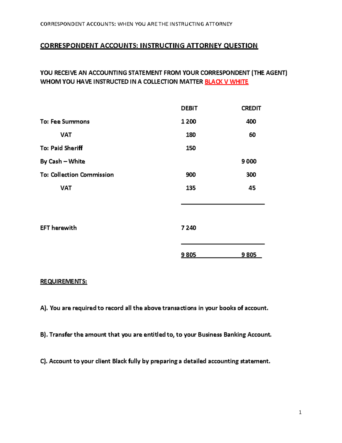 Correspondent Accounts: Instructions for Trust Ledger Management - Studocu
