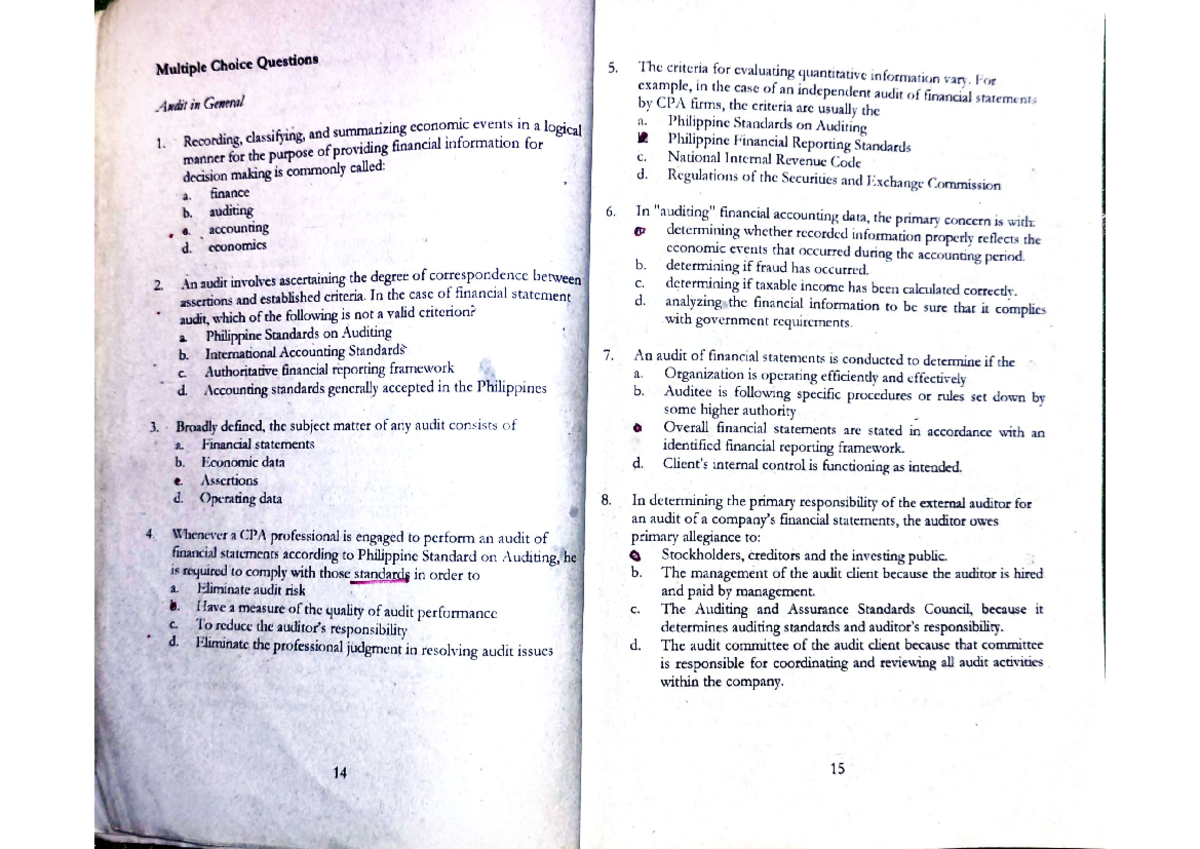 Chapter 1 Auditing Theory: Multiple Choice Questions and Answers - Studocu