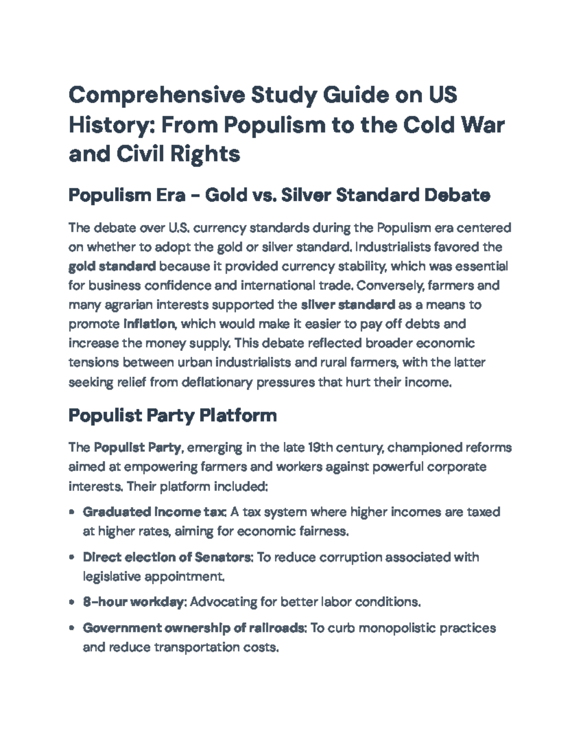 Comprehensive Study Guide on U.S. History: Populism to Cold War - Studocu