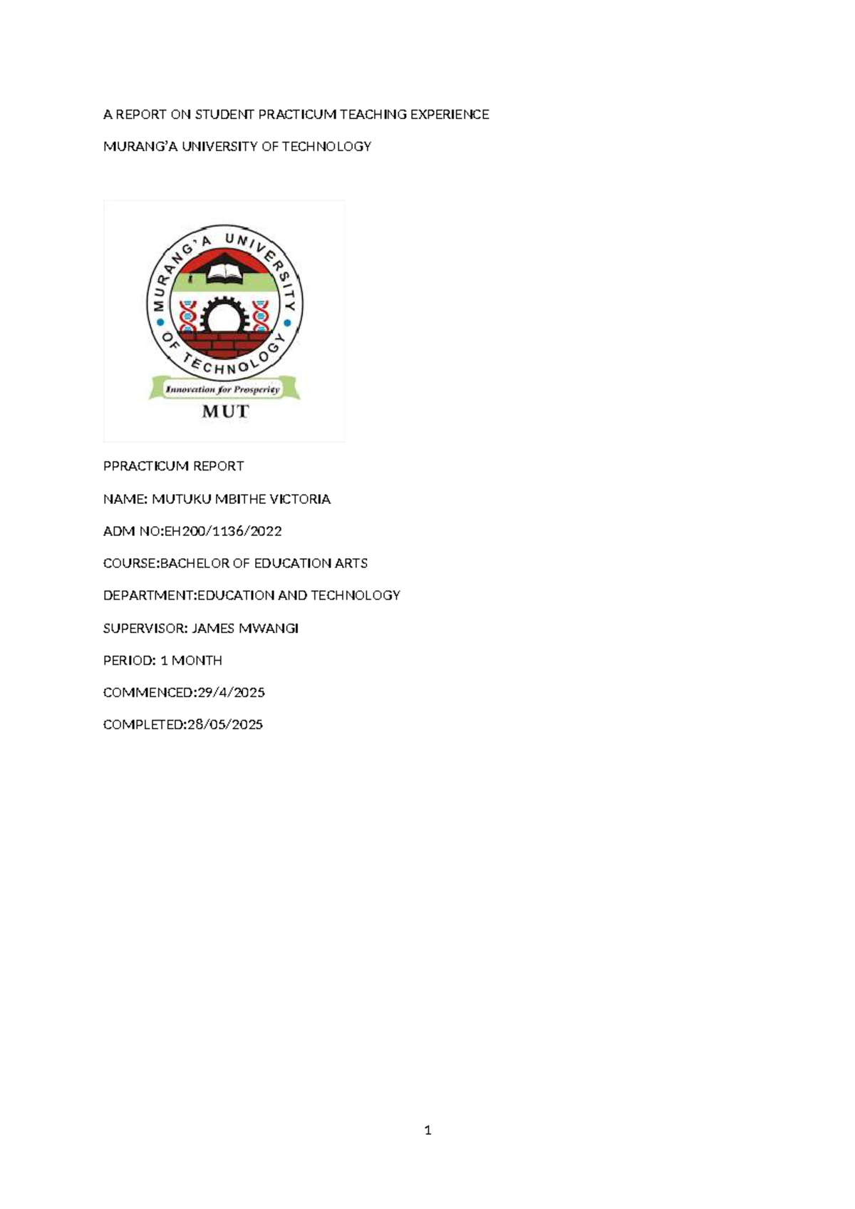 Practicum Report: Teaching Experience at PCEA Kariobangi North Academy ...