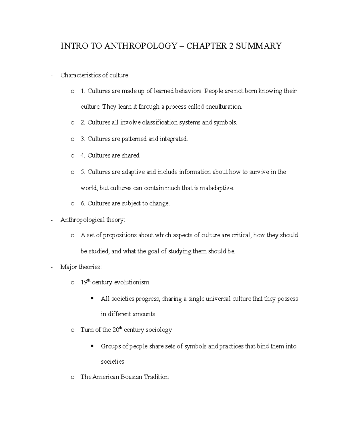 Cultural Anthropology - CH 2 SUMMARY - INTRO TO ANTHROPOLOGY – CHAPTER ...